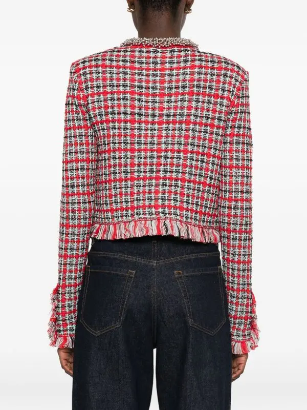 SELF-PORTRAIT Check Motif Jacket - Red