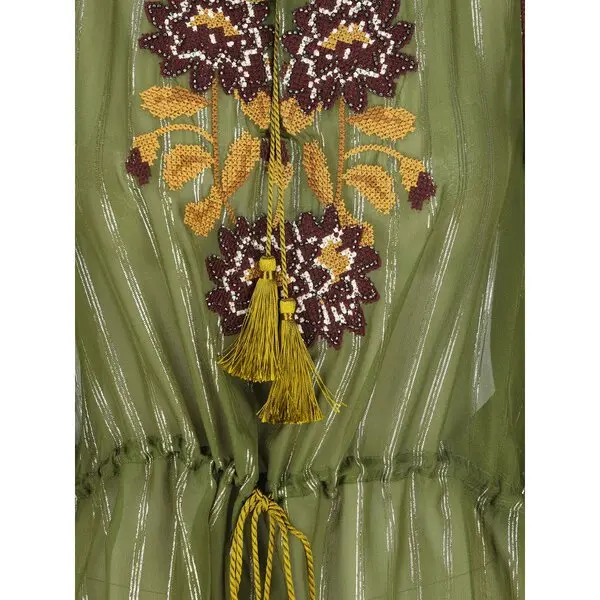 Valentino Garavani Silk Floral Embroidered Tasseled Blouse