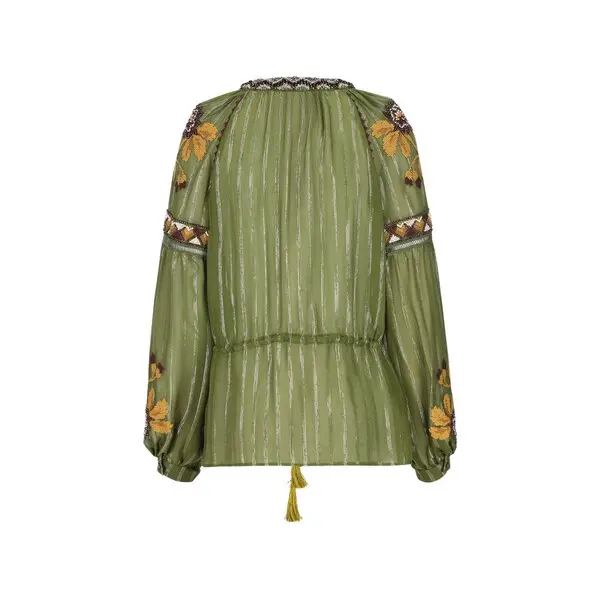 Valentino Garavani Silk Floral Embroidered Tasseled Blouse