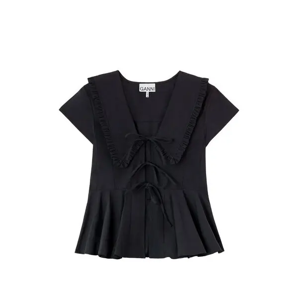 GANNI Ruffled Oversized Collar Peplum Blouse