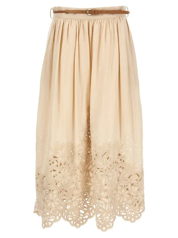 Zimmermann Wylie Embroidered Linen Skirt