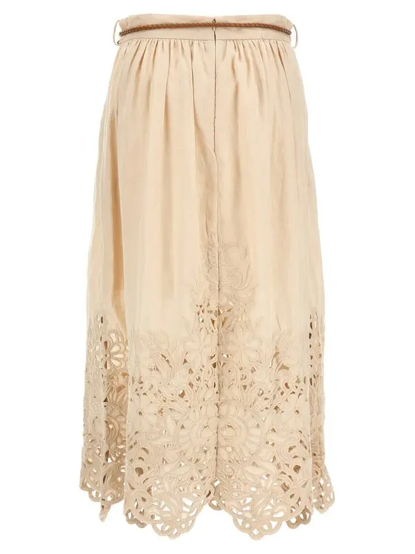Zimmermann Wylie Embroidered Linen Skirt