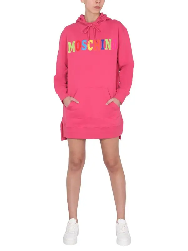 Moschino Dress With Multicolor Flocked Logo