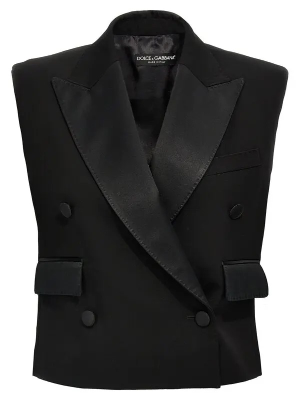 Dolce & Gabbana Wool Gabardine Tuxedo Gilet