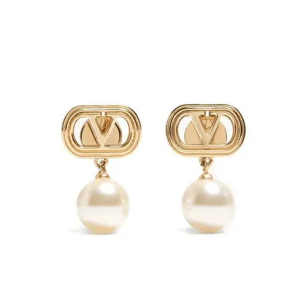 Valentino Garavani Vlogo Signature Earrings In -tone Metal With Swarovski Pearls
