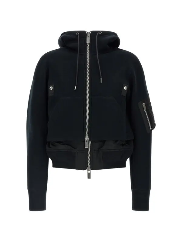 Sacai Cotton Blend Hybrid Zip-up Hoodie - Black