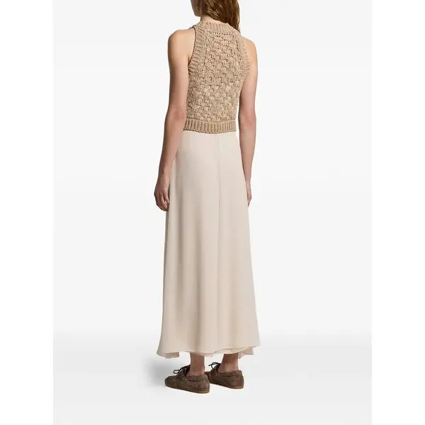 Peserico Golden Beige Sleeveless Crochet Detail Dress
