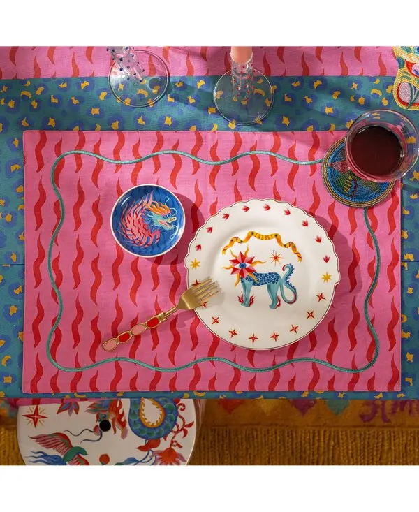 ZSA ZSA ZSU Nilufer Digital Printed Embroidered 100% Cotton Placemat, 14 X 20