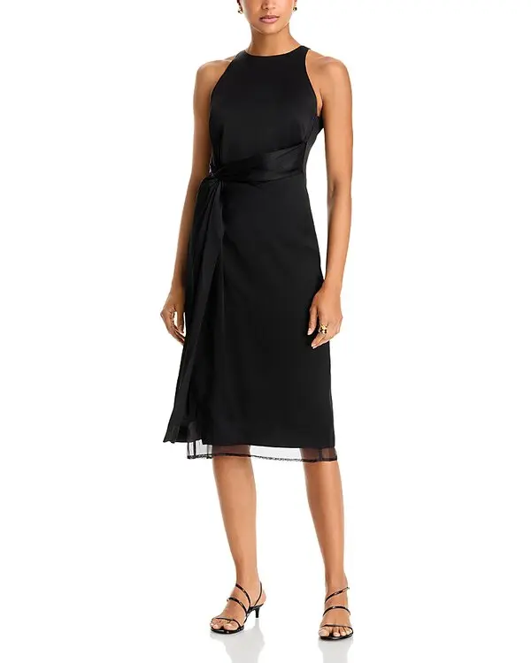 RÓHE Round Neck Sleeveless Drape Detail Dress