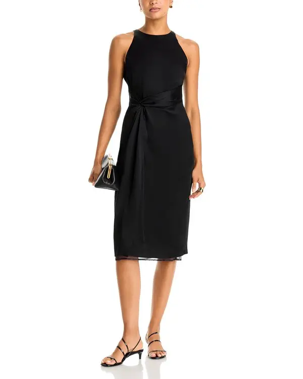 RÓHE Round Neck Sleeveless Drape Detail Dress