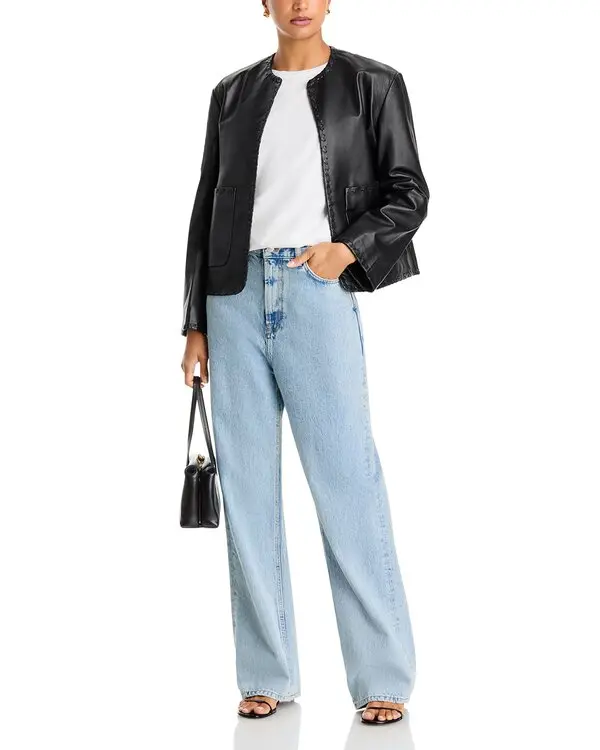 RÓHE Leather Blanket Stitch Collarless Jacket