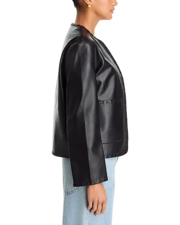 RÓHE Leather Blanket Stitch Collarless Jacket