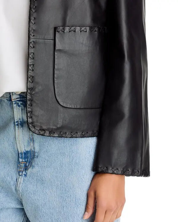 RÓHE Leather Blanket Stitch Collarless Jacket