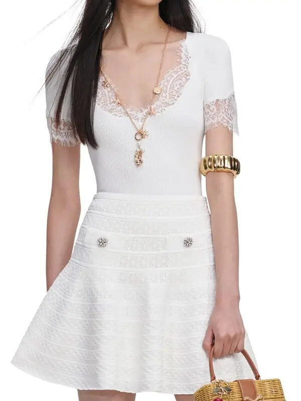 SELF-PORTRAIT Pointelle Knit Mini Skirt