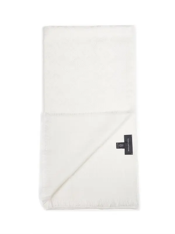 Tagliatore White Jacquard Virgin Wool Logo Scarf