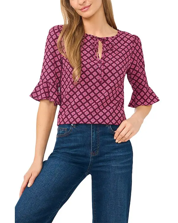 CECE DUPRAZ Split Tie Neck Ruffle Top