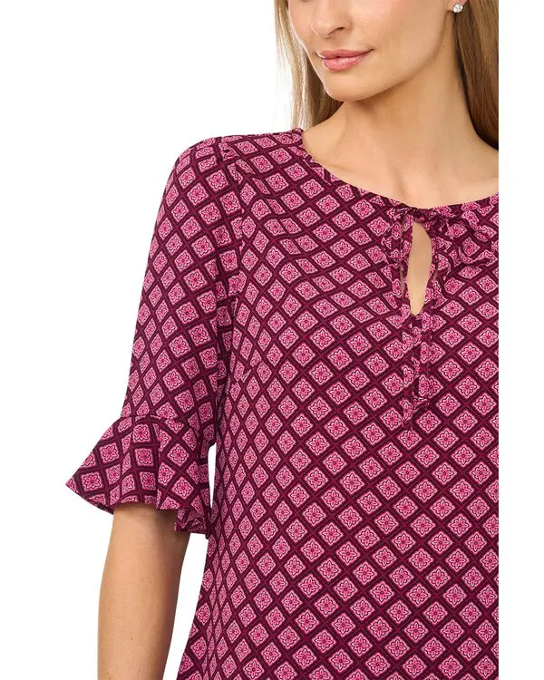 CECE DUPRAZ Split Tie Neck Ruffle Top