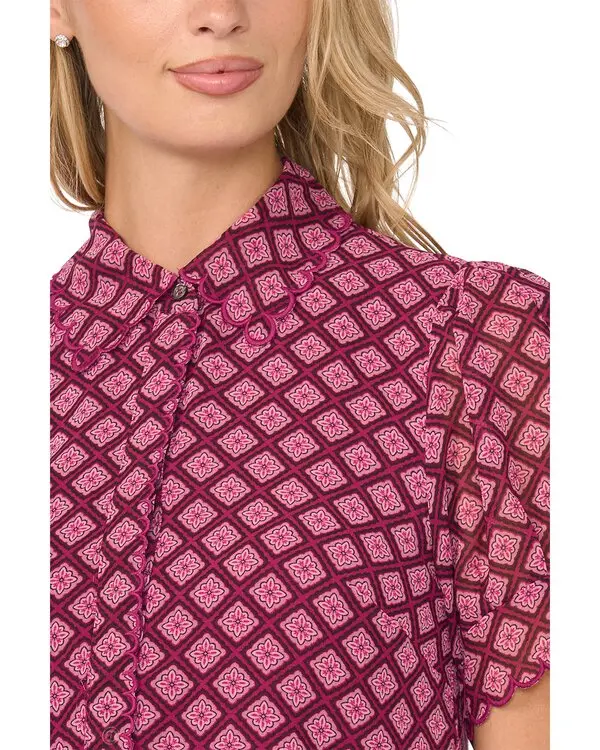 CECE DUPRAZ Scalloped Edge Puffed Sleeve Blouse