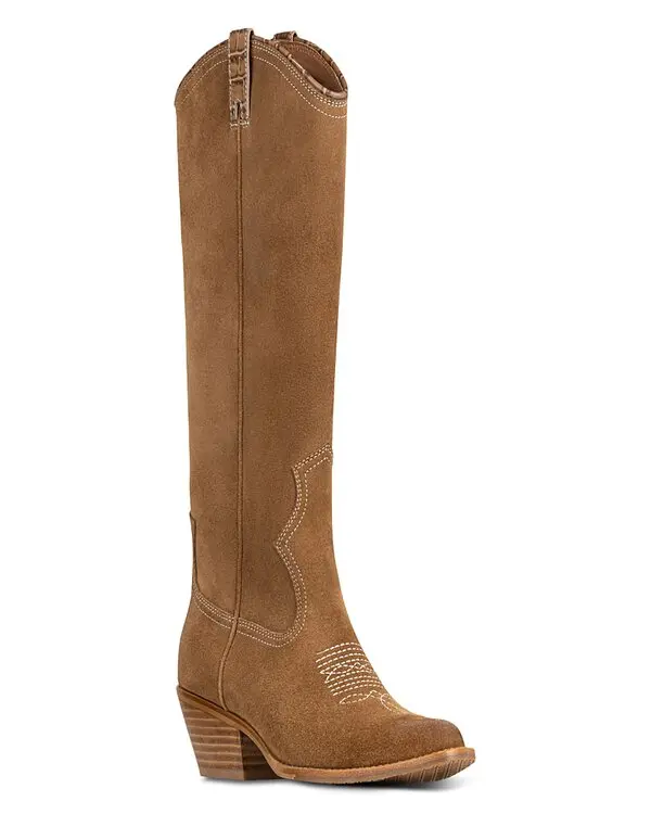 DONALD PLINER Leather Suede Western Boots - Saddle