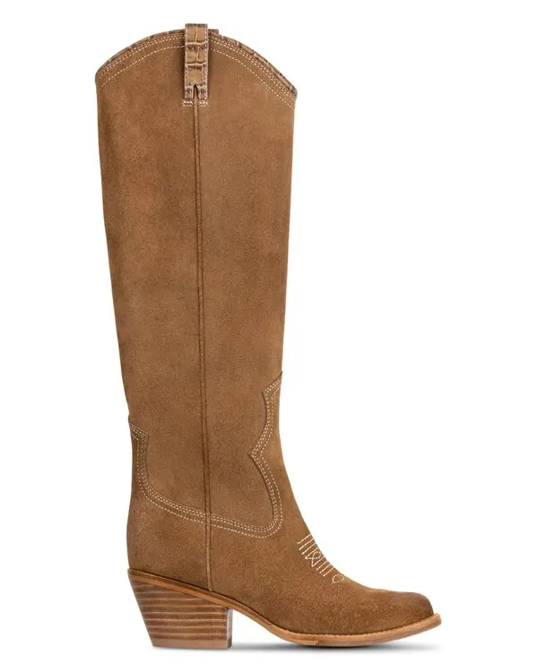 DONALD PLINER Leather Suede Western Boots - Saddle