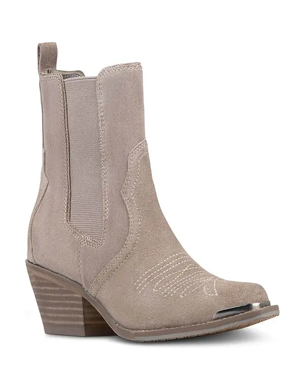 DONALD PLINER Leather Suede Western Chelsea Boots - Taupe