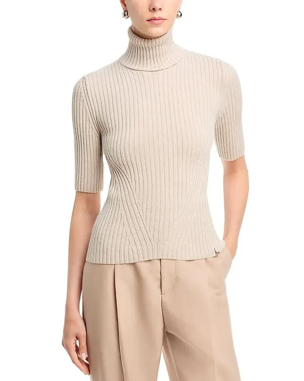 Herno Turtleneck Short Sleeve Rib Knit Wool Sweater