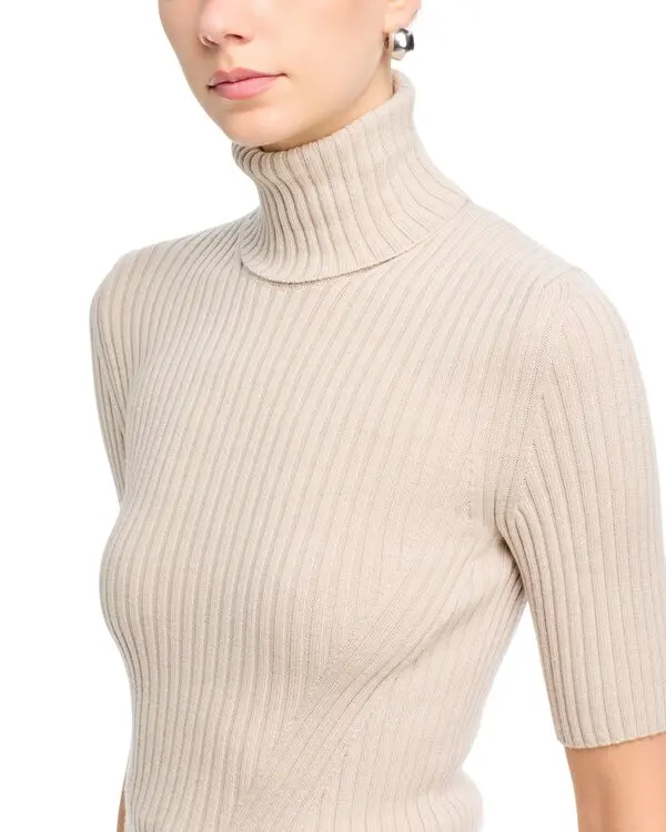 Herno Turtleneck Short Sleeve Rib Knit Wool Sweater