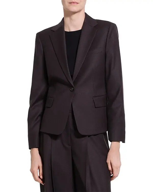 Theory One Button Slim Fit Wool Jacket - Cacao