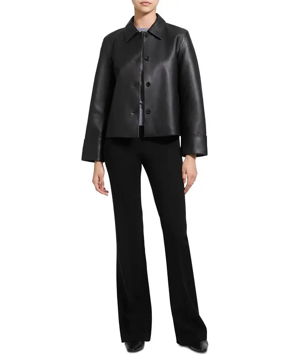 Theory Boxy Leather Cuffed Jacket