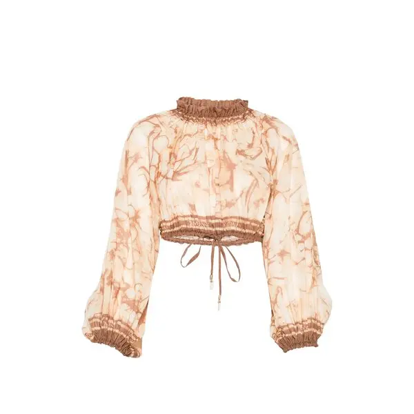 Zimmermann Neutral Tie-dye Ramie Cropped Blouse