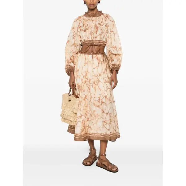 Zimmermann Neutral Tie-dye Ramie Cropped Blouse