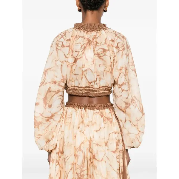 Zimmermann Neutral Tie-dye Ramie Cropped Blouse