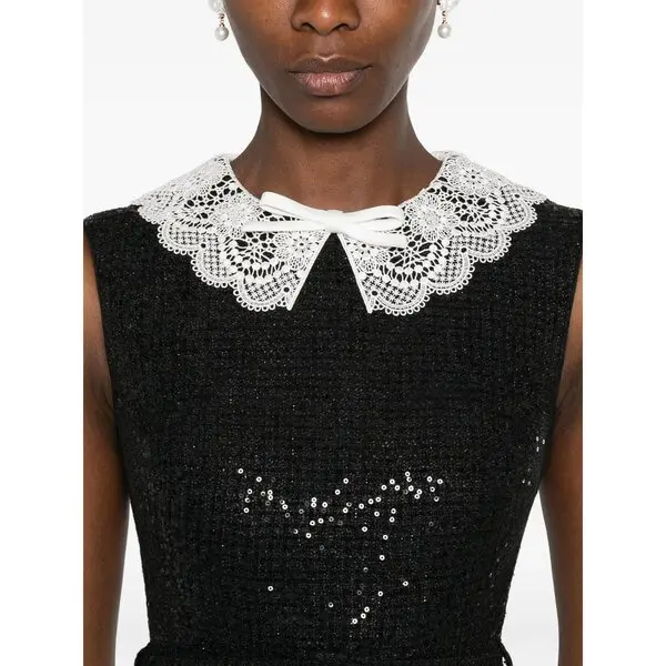 SELF-PORTRAIT Bouclé Contrast Collar Peplum Dress