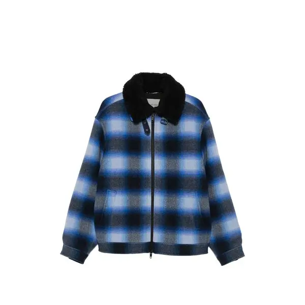 Balenciaga Check Pattern Faux-shearling Collar Zip-up Shirt Jacket