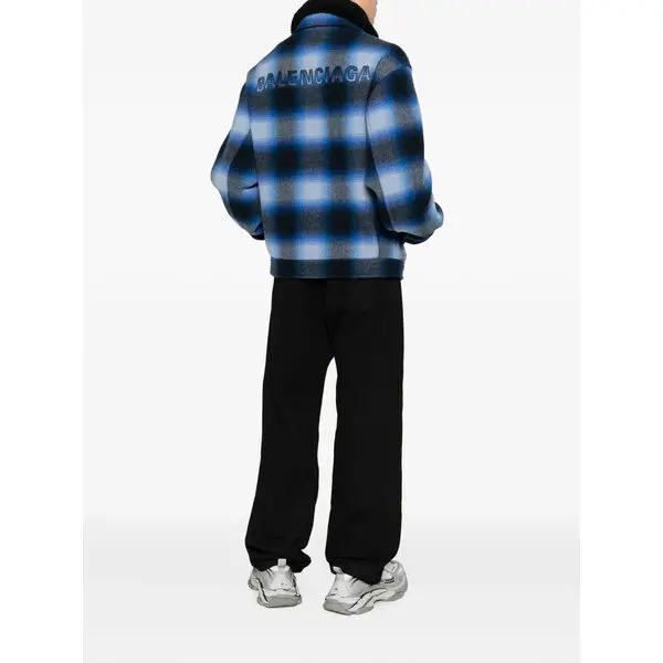 Balenciaga Check Pattern Faux-shearling Collar Zip-up Shirt Jacket