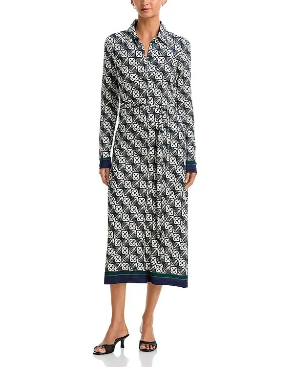 Casablanca Print Tie Waist Jersey Dress