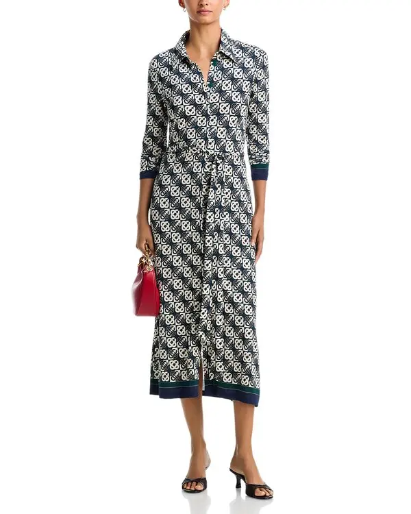 Casablanca Print Tie Waist Jersey Dress