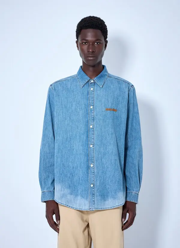 Miu Miu Chambray Denim Logo Shirt