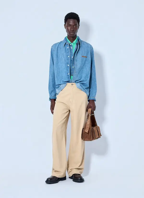 Miu Miu Chambray Denim Logo Shirt