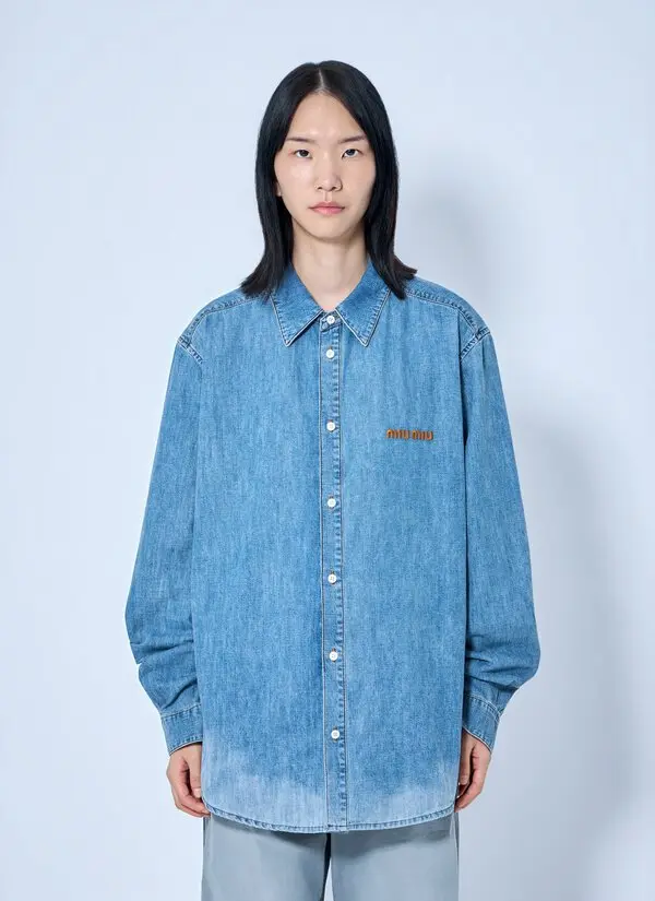 Miu Miu Chambray Denim Logo Shirt