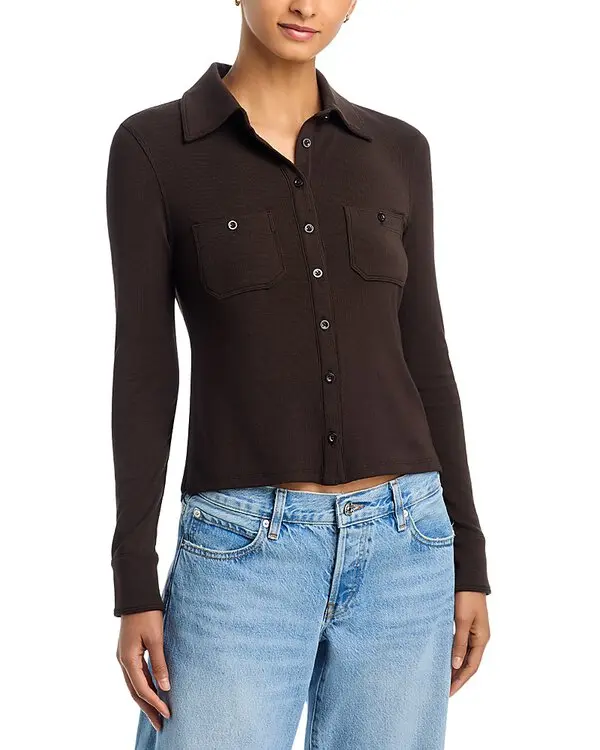 FRAME The Rib Pocket Polo Top - Chestnut