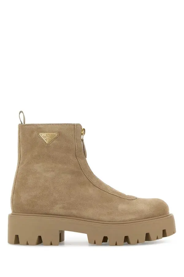 Prada Sand Suede Ankle Boots