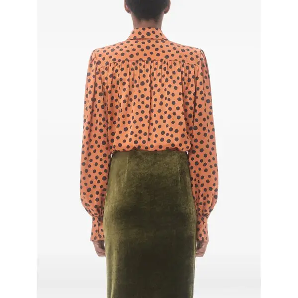 Valentino Garavani Crepe Satin Polka Dot Silk Pleated Shirt