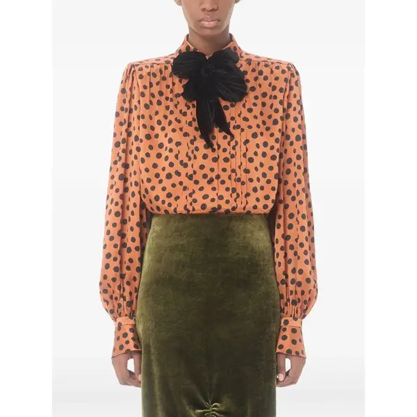 Valentino Garavani Crepe Satin Polka Dot Silk Pleated Shirt