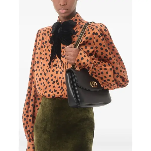 Valentino Garavani Crepe Satin Polka Dot Silk Pleated Shirt