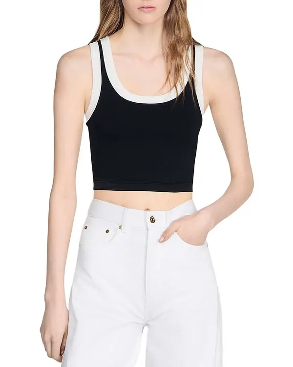 Sandro Two Tone Cropped Knit Top