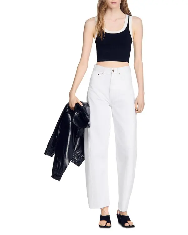 Sandro Two Tone Cropped Knit Top