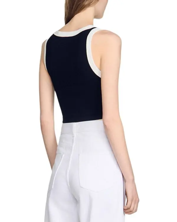 Sandro Two Tone Cropped Knit Top