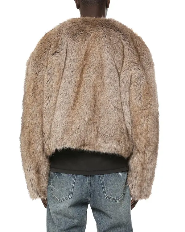 PURPLE BRAND Faux Fur Cotton Denim Jacket