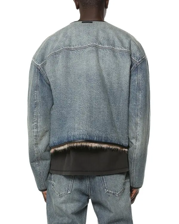PURPLE BRAND Faux Fur Cotton Denim Jacket